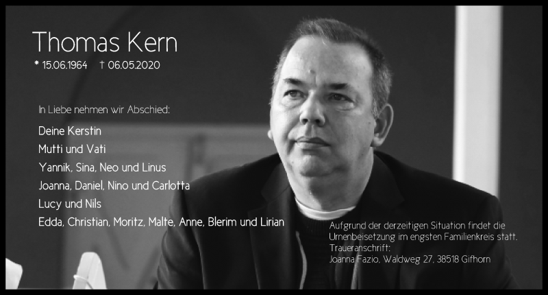 Traueranzeigen von Thomas Kern | trauer-anzeigen.de