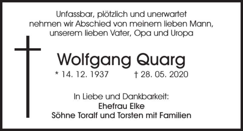 Traueranzeigen von Wolfgang Quarg | trauer-anzeigen.de