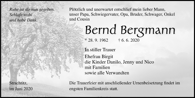 Traueranzeigen von Bernd Bergmann | trauer-anzeigen.de