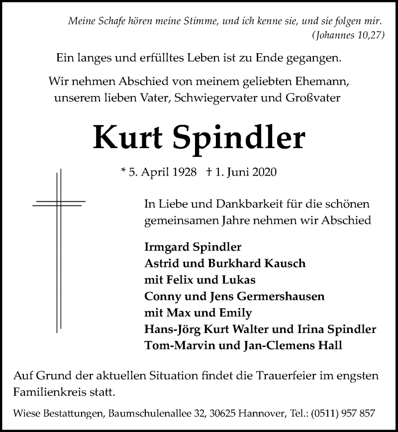 Traueranzeigen von Kurt Spindler | trauer-anzeigen.de