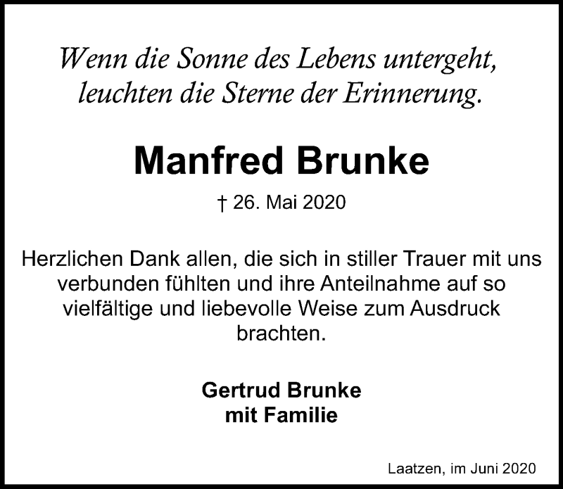 Traueranzeigen von Manfred Brunke | trauer-anzeigen.de