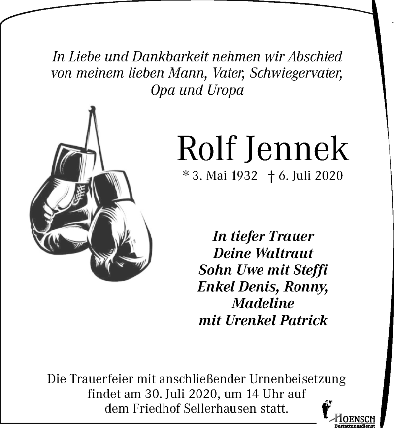 Traueranzeigen von Rolf Jennek | trauer-anzeigen.de