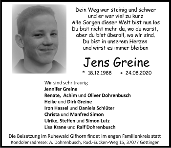 Traueranzeigen von Jens Greine | trauer-anzeigen.de