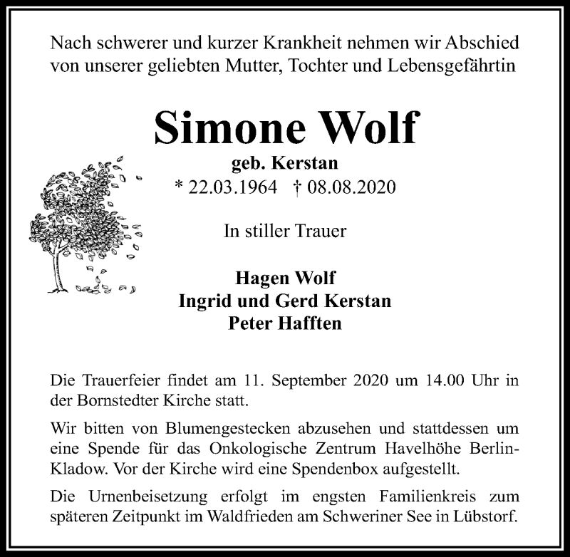 Traueranzeigen von Simone Wolf | trauer-anzeigen.de