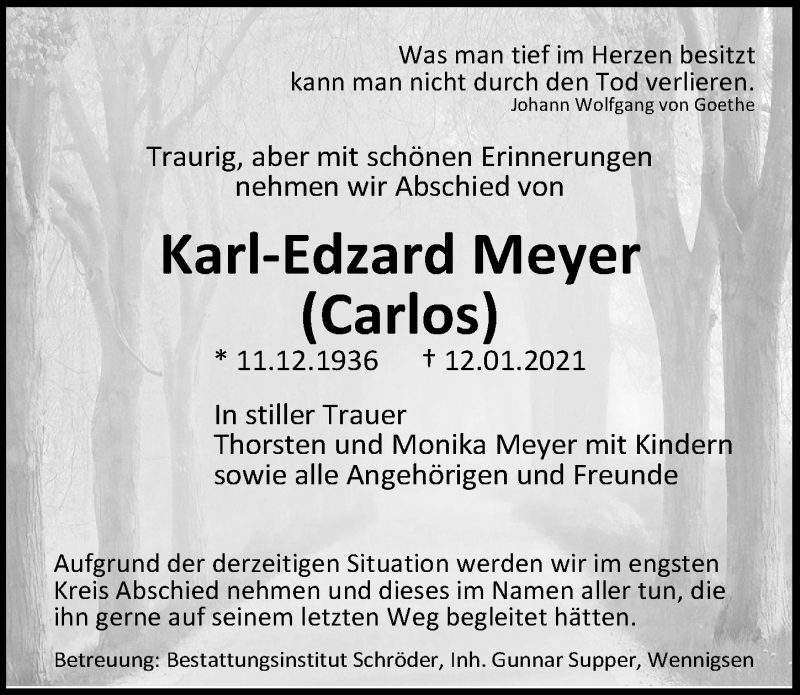 Traueranzeigen von Karl-Edzard Meyer | trauer-anzeigen.de