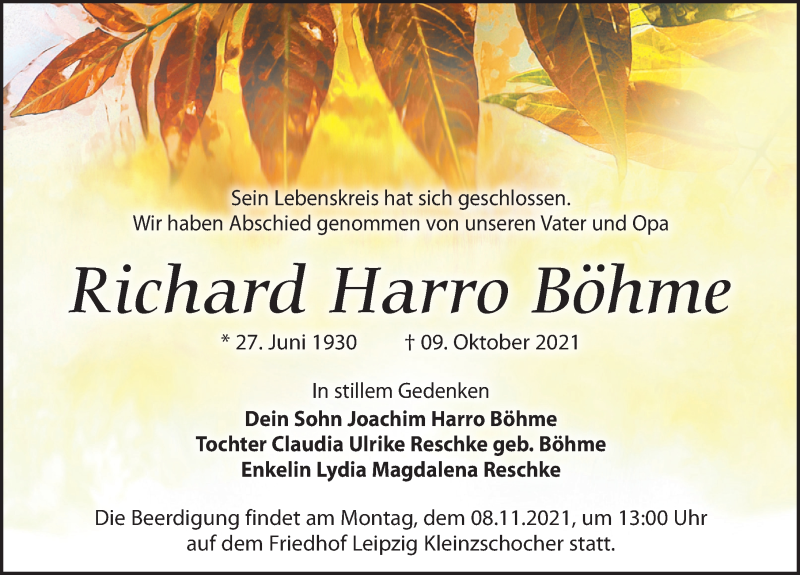 Traueranzeigen von Richard Harro Böhme | trauer-anzeigen.de