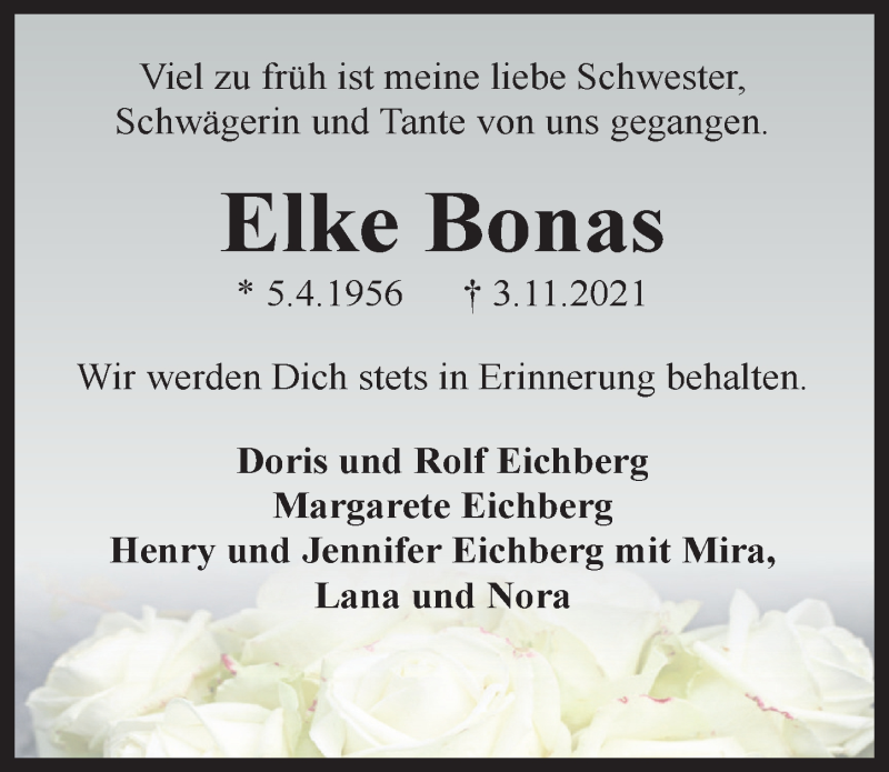 Traueranzeigen von Elke Bonas | trauer-anzeigen.de