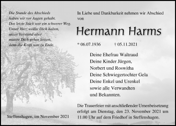 Traueranzeigen von Hermann Harms | trauer-anzeigen.de