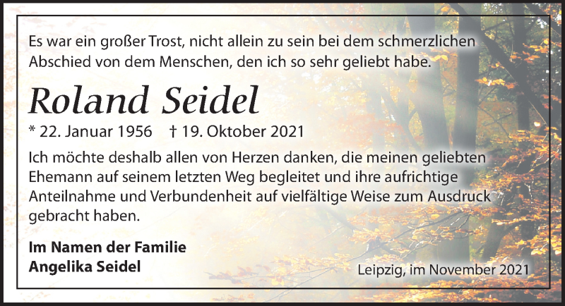 Traueranzeigen von Roland Seidel | trauer-anzeigen.de