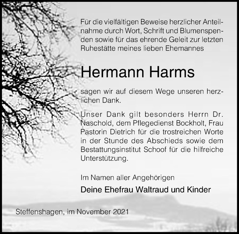 Traueranzeigen von Hermann Harms | trauer-anzeigen.de