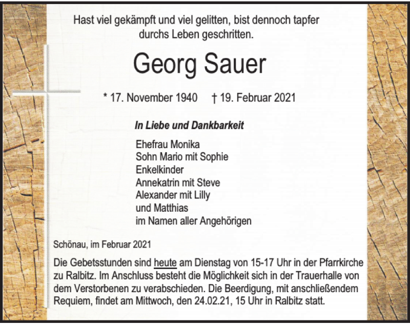 Traueranzeigen von Georg Sauer | trauer-anzeigen.de