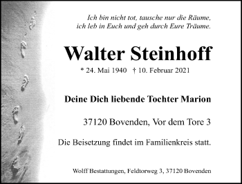 Traueranzeigen von Walter Steinhoff | trauer-anzeigen.de