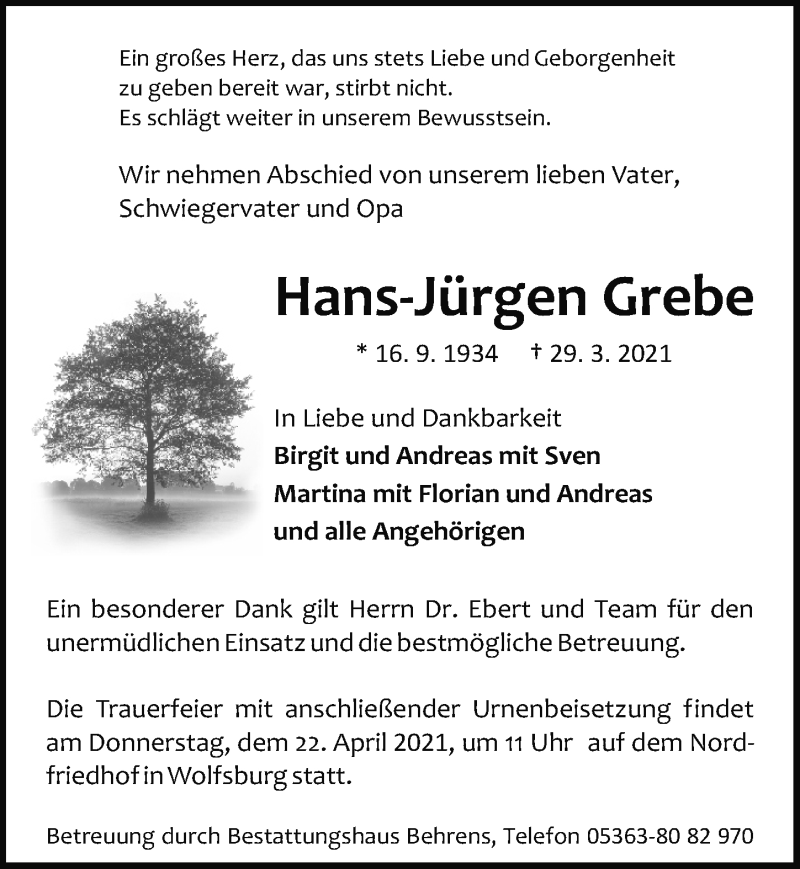 Traueranzeigen von Hans-Jürgen Grebe | trauer-anzeigen.de