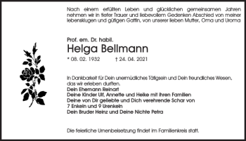 Traueranzeigen von Helga Bellmann | trauer-anzeigen.de