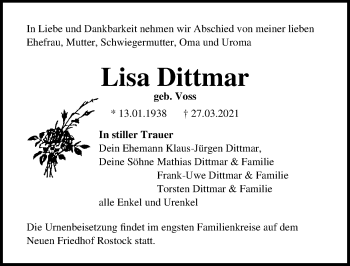 Traueranzeigen von Lisa Dittmar | trauer-anzeigen.de