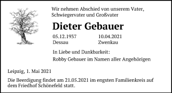 Traueranzeigen von Dieter Gebauer | trauer-anzeigen.de