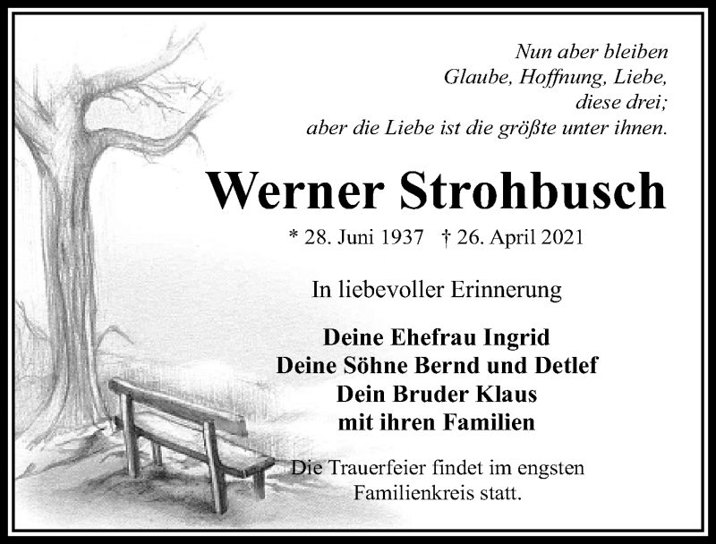 Traueranzeigen von Werner Strohbusch | trauer-anzeigen.de