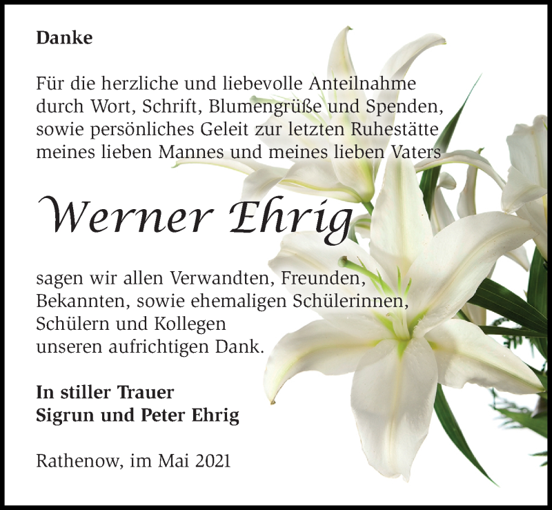 Traueranzeigen von Werner Ehrig | trauer-anzeigen.de