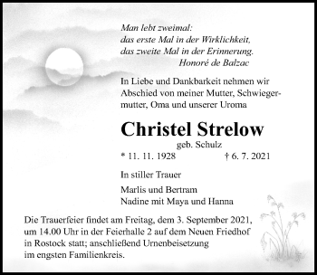 Traueranzeigen von Christel Strelow | trauer-anzeigen.de
