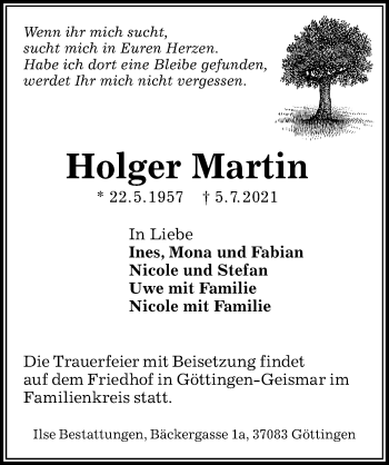 Traueranzeigen von Holger Martin | trauer-anzeigen.de