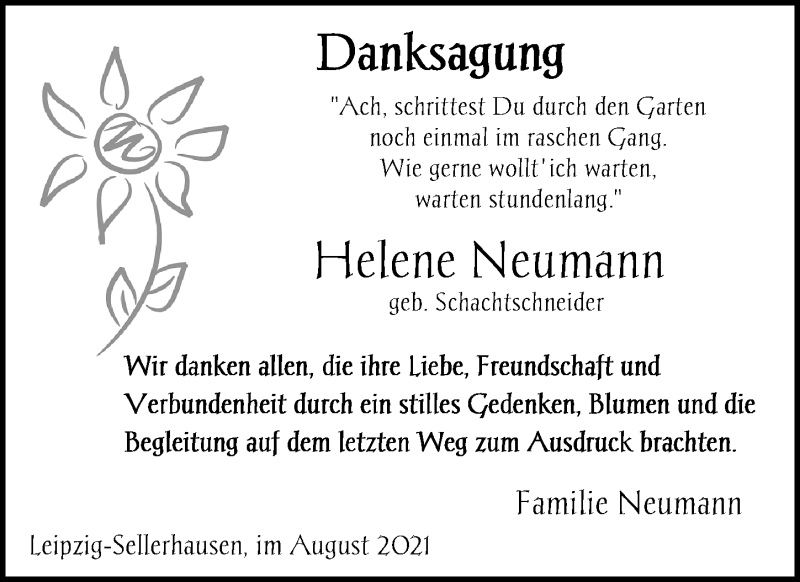 Traueranzeigen von Helene Neumann | trauer-anzeigen.de