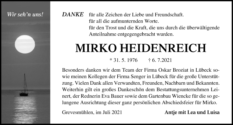 Traueranzeigen von Mirko Heidenreich | trauer-anzeigen.de