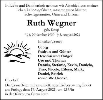 Traueranzeigen von Ruth Wegner | trauer-anzeigen.de