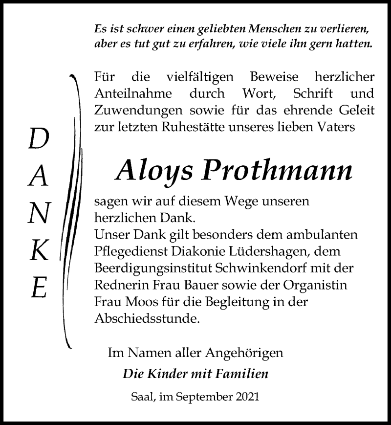 Traueranzeigen von Aloys Prothmann | trauer-anzeigen.de