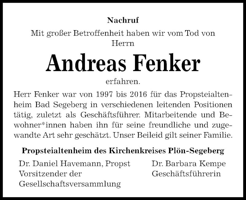 Traueranzeigen von Andreas Fenker | trauer-anzeigen.de