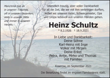 Traueranzeigen von Heinz Schultz | trauer-anzeigen.de