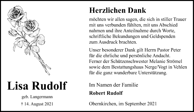 Traueranzeigen von Lisa Rudolf | trauer-anzeigen.de
