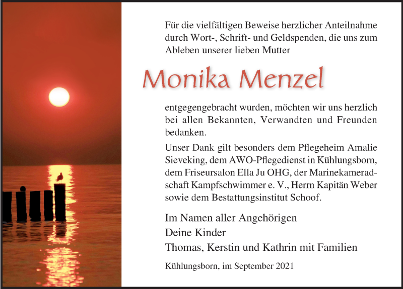 Traueranzeigen von Monika Menzel | trauer-anzeigen.de