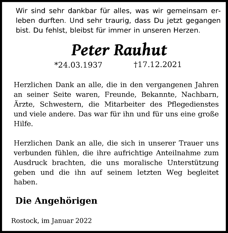 Traueranzeigen von Peter Rauhut | trauer-anzeigen.de