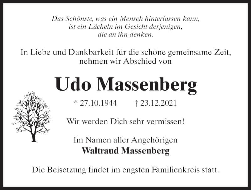 Traueranzeigen von Udo Massenberg | trauer-anzeigen.de