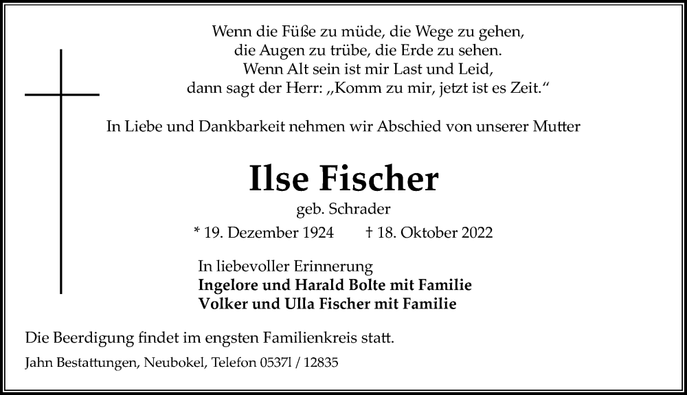 Traueranzeigen von Ilse Fischer | trauer-anzeigen.de