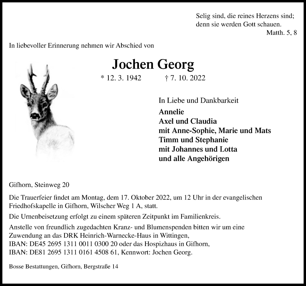 Traueranzeigen von Jochen Georg | trauer-anzeigen.de