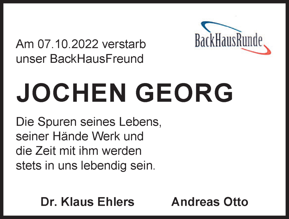 Traueranzeigen von Jochen Georg | trauer-anzeigen.de