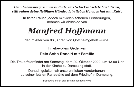 Traueranzeigen von Manfred Hoffmann | trauer-anzeigen.de