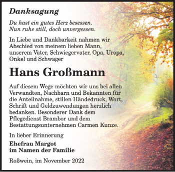 Traueranzeigen von Hans Großmann | trauer-anzeigen.de