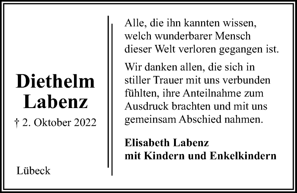 Traueranzeigen von Diethelm Labenz | trauer-anzeigen.de