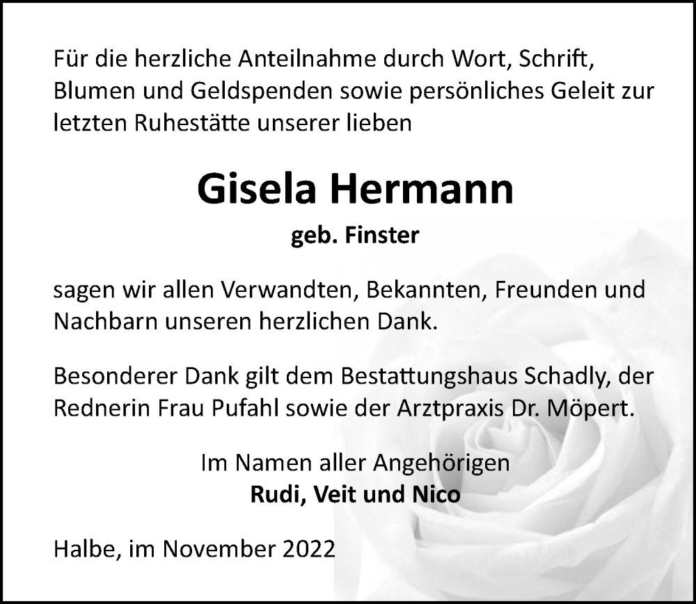 Traueranzeigen von Gisela Hermann | trauer-anzeigen.de
