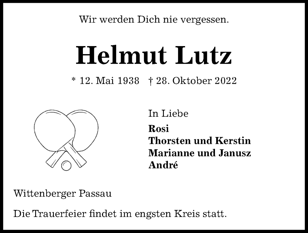 Traueranzeigen von Helmut Lutz | trauer-anzeigen.de