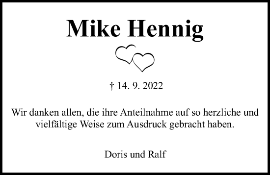 Traueranzeigen von Mike Hennig | trauer-anzeigen.de