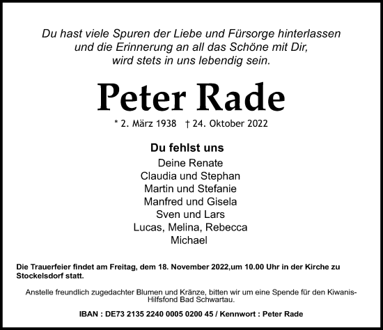 Traueranzeigen von Peter Rade | trauer-anzeigen.de