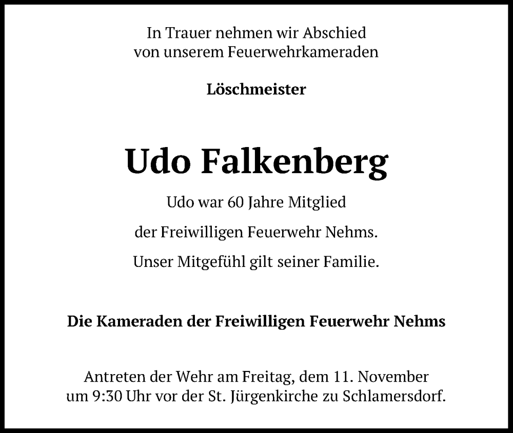 Traueranzeigen von Udo Falkenberg | trauer-anzeigen.de