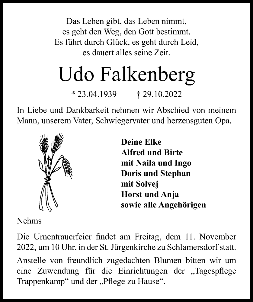 Traueranzeigen von Udo Falkenberg | trauer-anzeigen.de