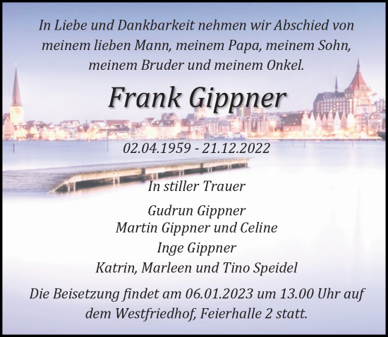 Traueranzeigen von Frank Gippner | trauer-anzeigen.de