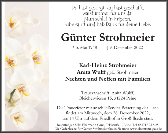 Traueranzeigen von Günter Strohmeier | trauer-anzeigen.de