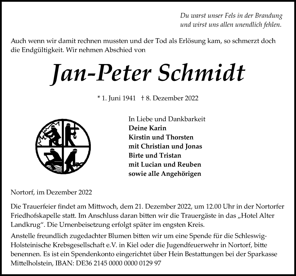 Traueranzeigen von Jan-Peter Schmidt | trauer-anzeigen.de