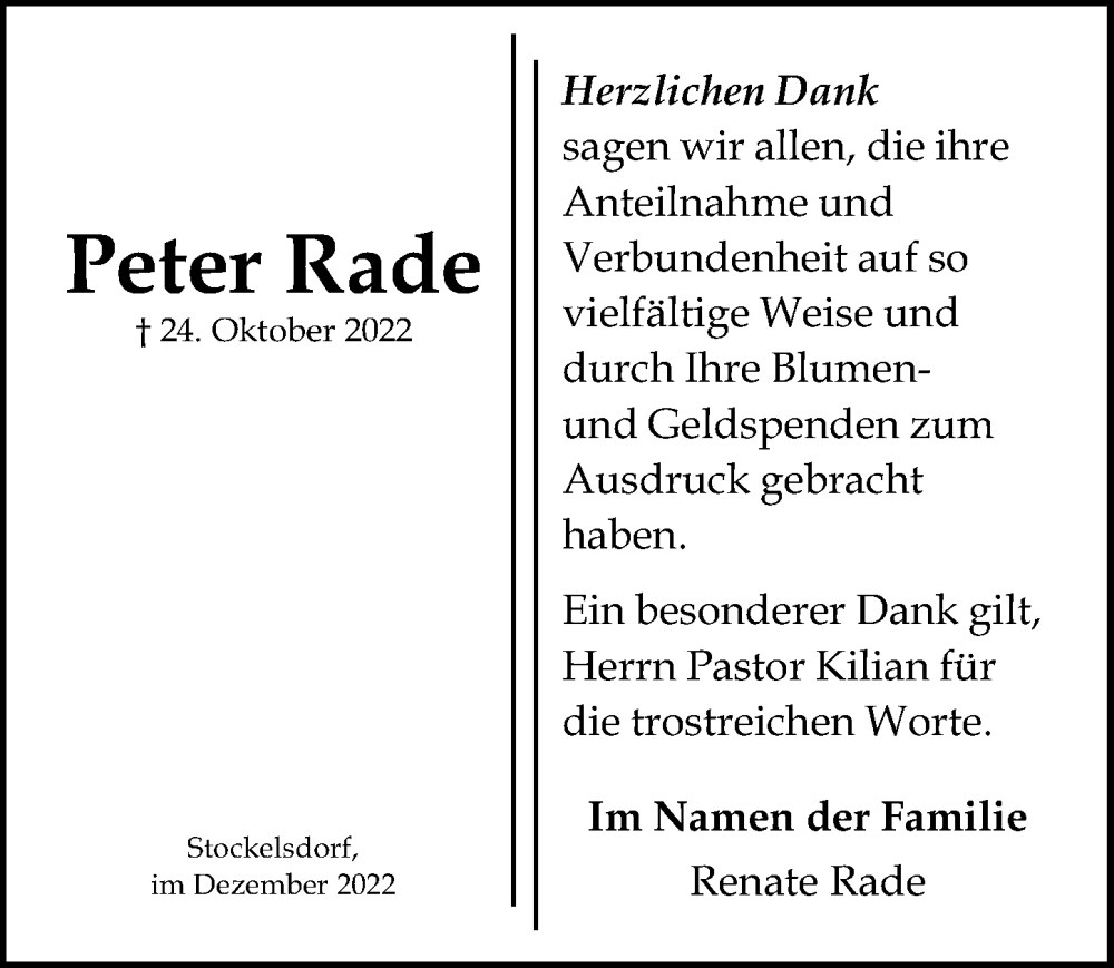 Traueranzeigen von Peter Rade | trauer-anzeigen.de